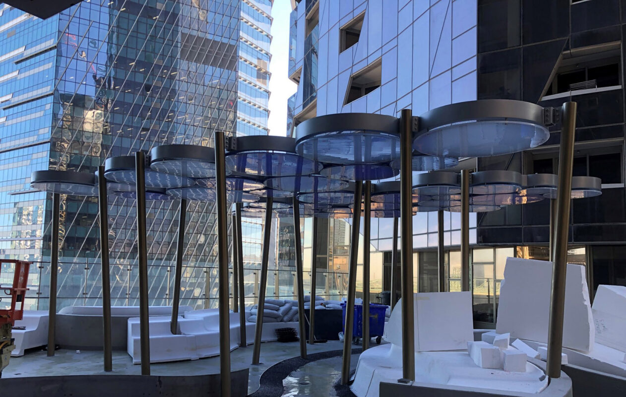 Modern canopy design using clear-PEP UV PC - Moxie Surfaces