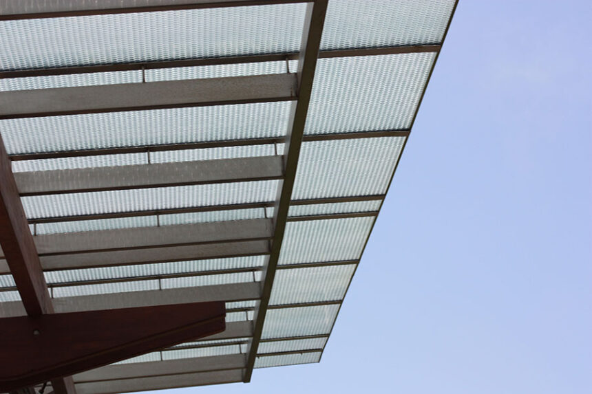 Modern canopy design using clear-PEP UV PC - Moxie Surfaces